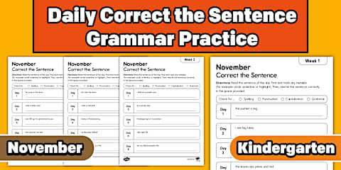 Kindergarten October Daily Correct the Sentence Grammar Practice