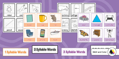 Kindergarten How Many Syllables? Fruits and Vegetables Word Puzzles