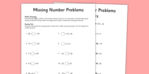 Equivalent Equations Using Missing Numbers Activity Sheet