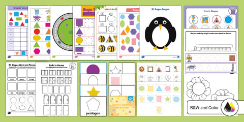 Kindergarten Color by 2D Shapes Activity Pack