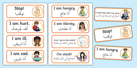 Lanyard-Sized Pictorial Communication Cards - Arabic/English