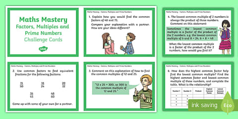 Factors, Multiples and Prime Numbers Challenge Cards (Ages 10 - 11)
