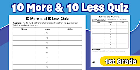 1, 10 or 100 More and Less Activity Sheet