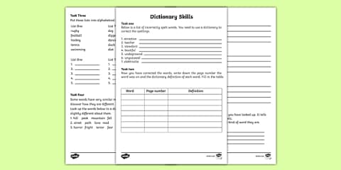 Dictionary Detective Worksheets