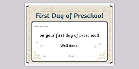 Muted Rainbow-Themed First Day of Preschool Certificate