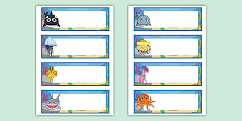 Editable Drawer - Peg - Name Labels (Sea Creatures) - Under the Sea