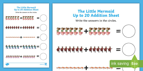 The Little Mermaid Up to 10 Addition Sheet