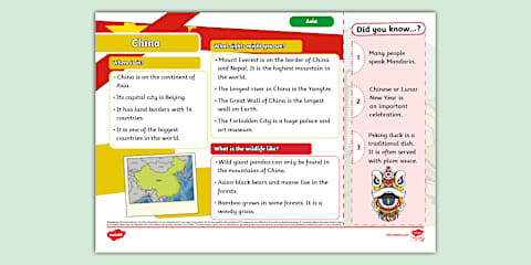 KS1 China Research Activity - KS1 - Twinkl