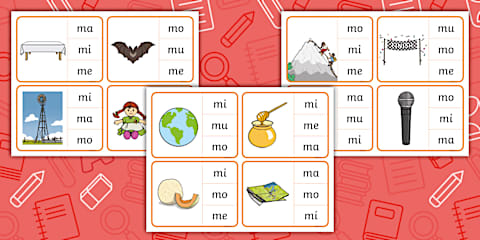 Lotería de las sílabas ma, me, mi, mo, mu