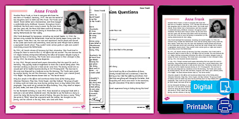 Anne Frank Writing Task for 6th-8th Grade