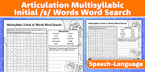 Articulation Final /s/ Words Word Search for SLP
