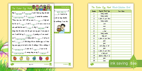 Easter Egg Story: Fill In the Blanks Activity