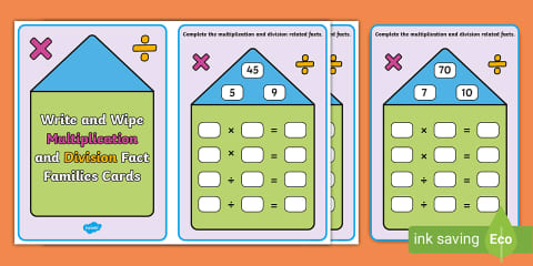 Fact Family Triangles for 2, 5 and 10 Times Tables