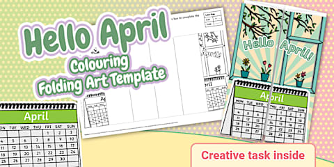 Hello April Colouring Folding Art Template