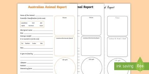 Australian Animals Information Report Writing Frames Pack
