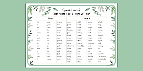 Year 1 Botanical-Themed Common Exception Words Assessment Pack