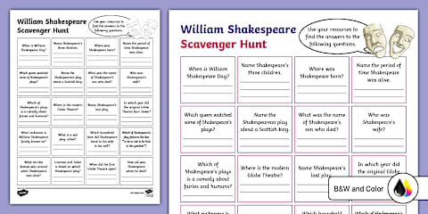 Introduction to Shakespeare Worksheet for 6th-8th Grade