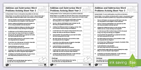 Addition and Subtraction Word Problems Year 3
