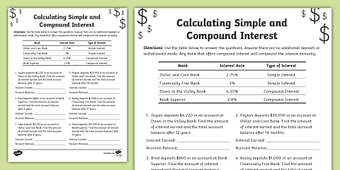 Eighth Grade Calculating Simple and Compound Interest Quiz