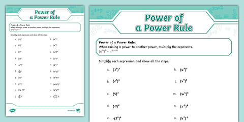 Exponent Laws: Powers of Products & Quotients – Practice Worksheet