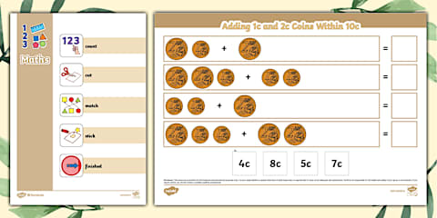 Structured Steps Money: Subtracting from 1c and 2c Coins Within 10c