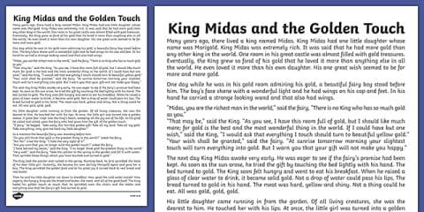 Fourth Grade King Midas Reading Comprehension Worksheet