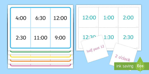 Analogue and Digital O'Clock and Half Past Matching Game