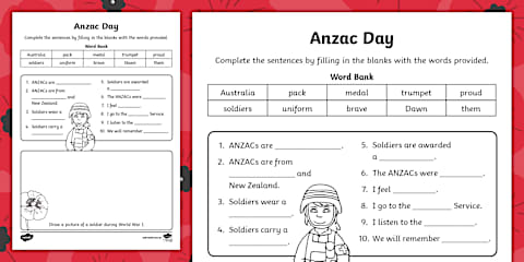 Remembrance Day Ode Cloze Worksheet 3-6