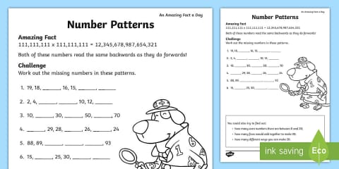 Identifying the Number Pattern Worksheet