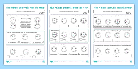 Telling the Time in Five-Minute Intervals Worksheets