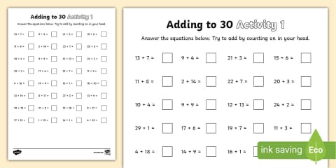 Addition to 40 Activity Sheet