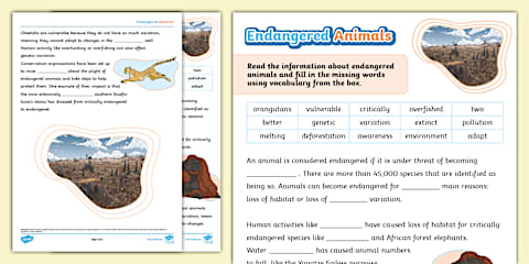 KS1 Endangered Animals Cloze Worksheet