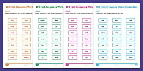 200 High Frequency Words - Recognition Activity Sheet