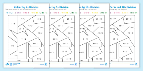 2, 5 and 10 Times Table Division Wheels Worksheet Pack