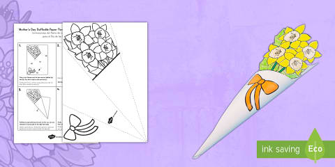 Mother's Day Paper Flower Bouquet Coloring Activity English/Spanish ...
