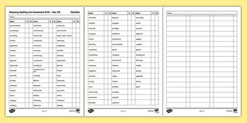 Year 5 and 6 Word List and Checklist