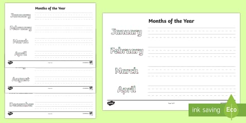 Months of the Year Writing Practice Worksheets