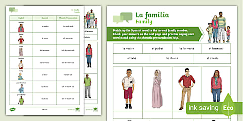 Spanish: Family Members Interactive Matching Activity
