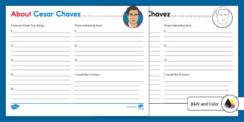 Cesar Chavez Biography Comprehension Worksheet for 1st-2nd Grade
