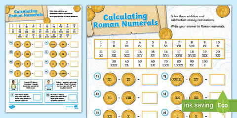 Roman Numerals to 20 Activity Sheet