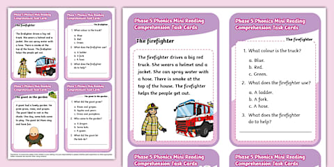 Phase 3 Phonics Mini Reading Comprehension Task Cards