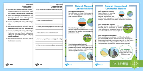 Natural, Managed and Constructed Features Sorting Activity