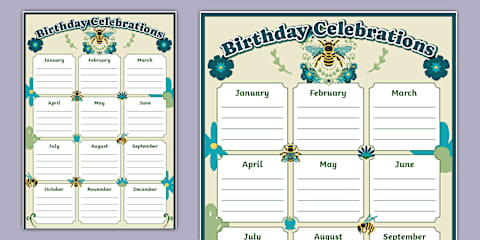 Wildflower Botanical Themed Birthday Chart