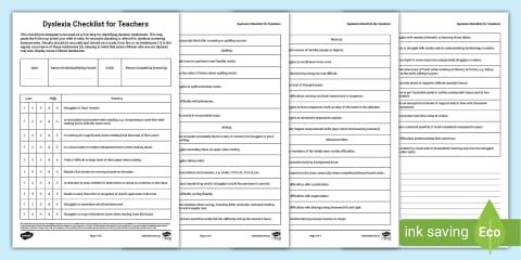 Dyscalculia Initial Screening Checklist for Teachers