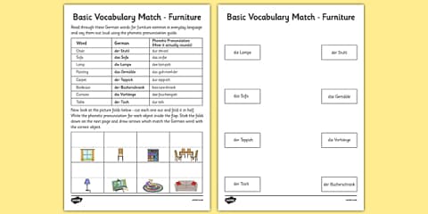 Classroom Objects Vocabulary Poster German