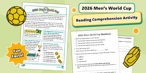 2026 Men's World Cup Reading Comprehension Activity for Ages 9-11