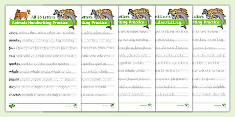 Zoo Animal Handwriting Practice Worksheets