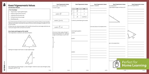 Exact Trigonometric Values Years 11-12 Foundation Walkthrough Worksheet