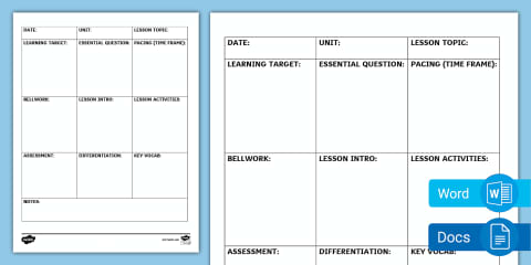 Editable Weekly Lesson Plan Template for 6th-8th Grade
