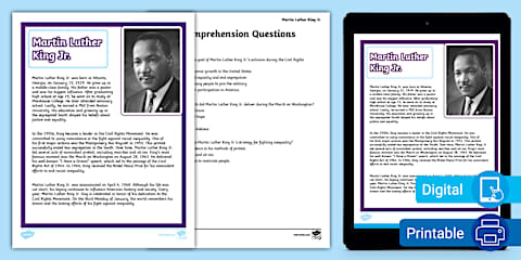 Martin Luther King Jr. Differentiated Reading Comprehension Activity